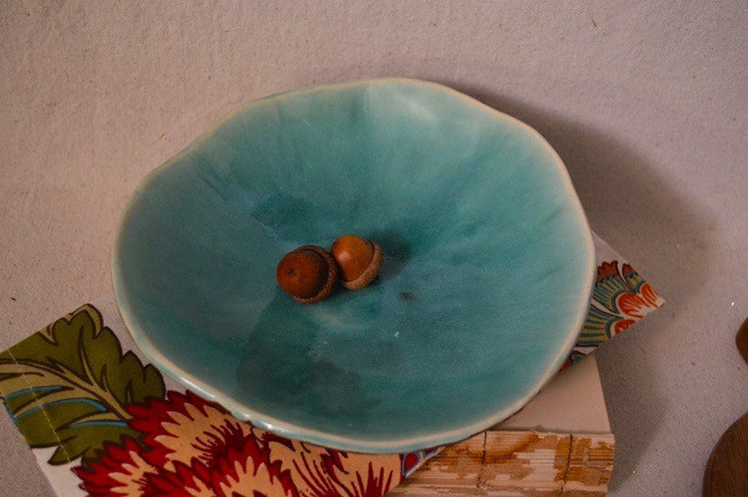 Handmade Serving Plate in Aqua and Dark Brown, Organic Serving Plate ...