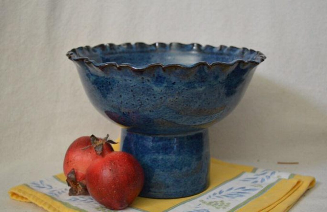 Handmade Pottery Compote, Blue Serving Bowl, Trifle Bowl, Wedding Gift ...