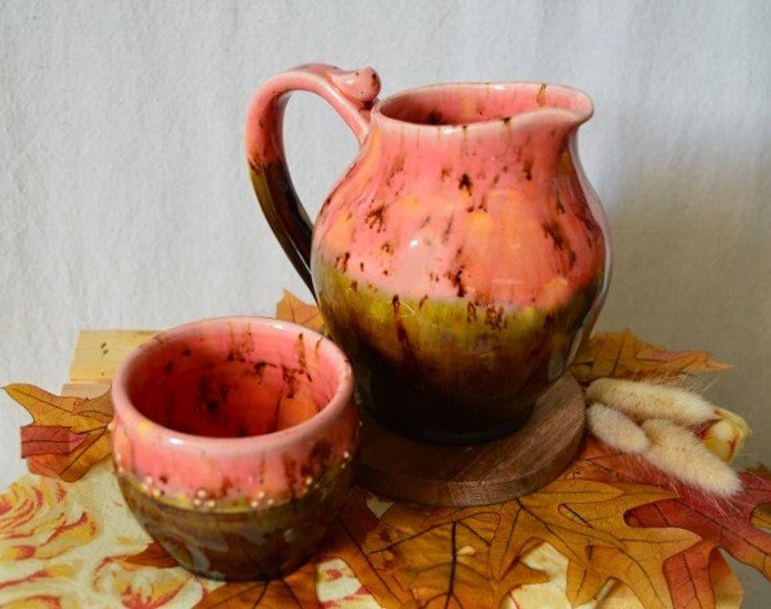 Handmade Pottery Carafe With Matching Cup, Ceramic Pitcher, Pottery Cup ...