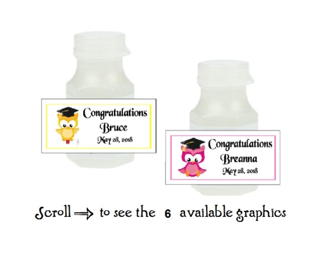 30 Graduation Owl Personalized Mini Bubble Label Wrapper Favors ...