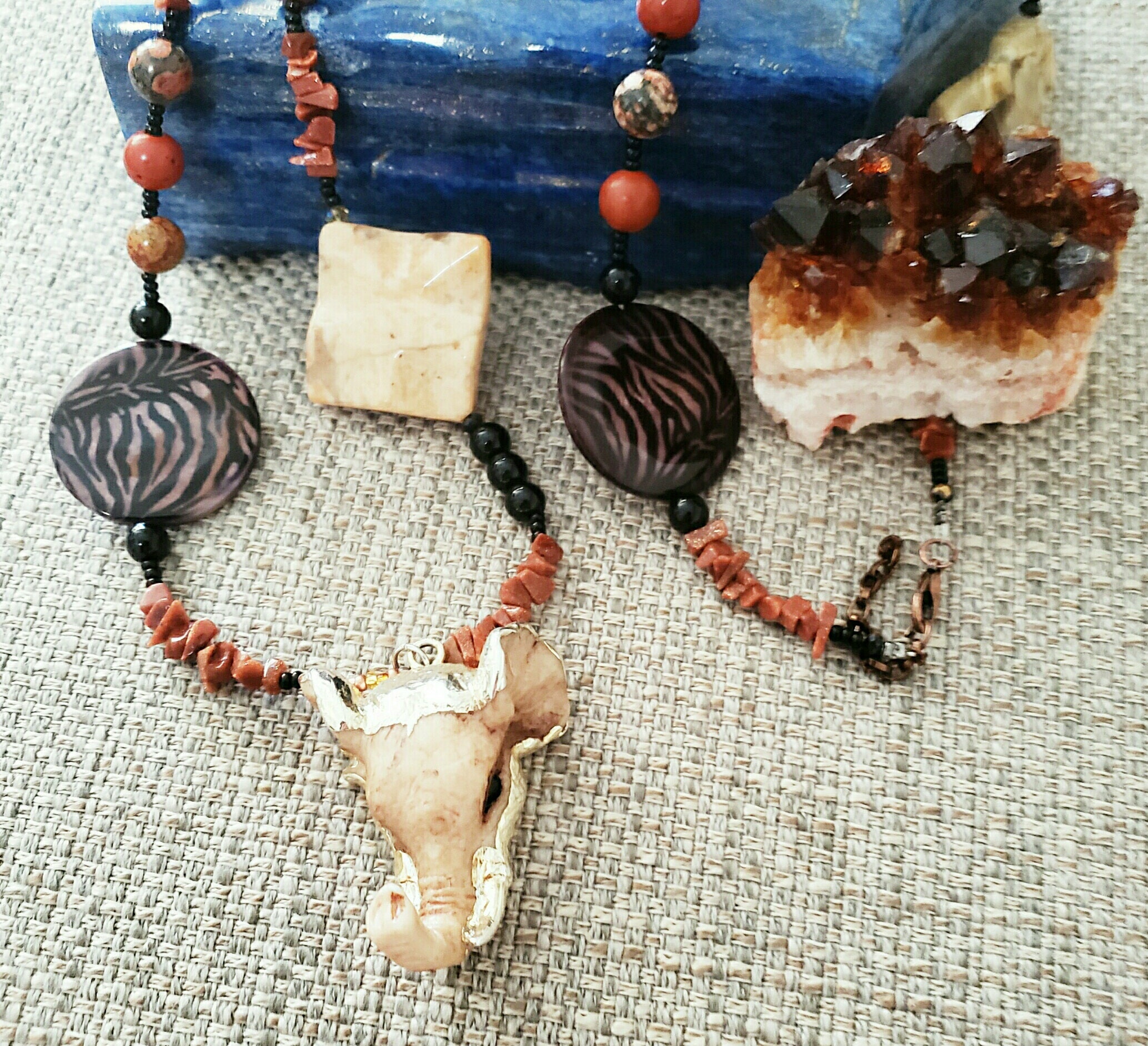 25% OFF Epic Red & Imperial Jasper and Goldstone Silver Edged Elephant ...