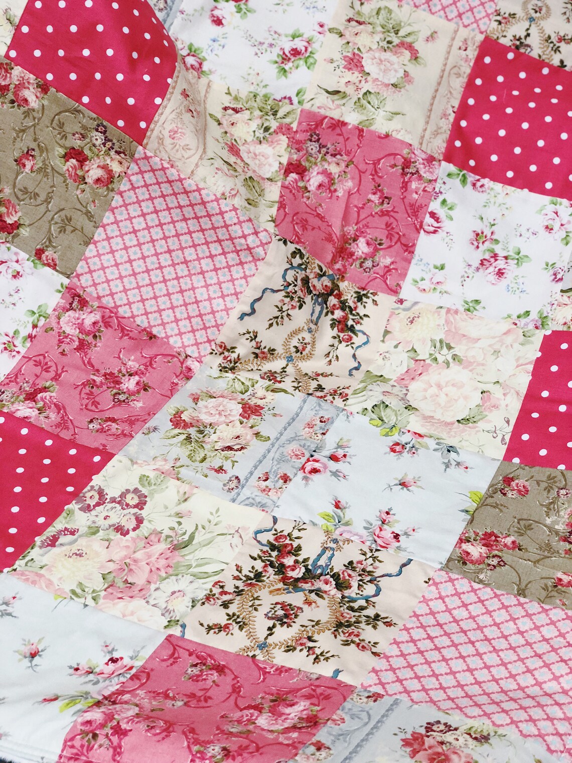 Sweet Vintage Style Patchwork Baby Girl Quilt, Quilt Blanket, Minky ...