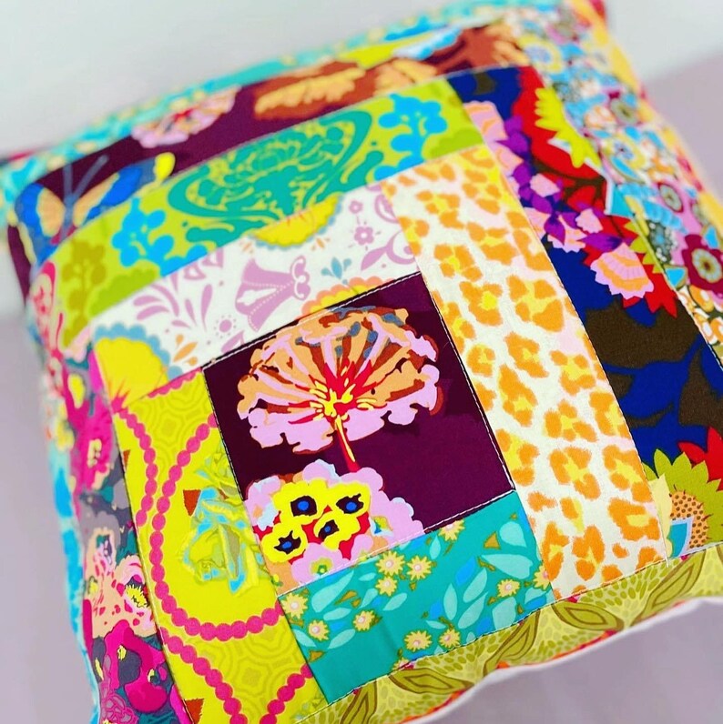 Log Cabin Patchwork Pillow Cover, Cottage Style Pillow Cover, Cushion Cover, Patchwork Cushion ...