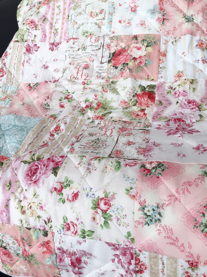 Vintage Style Baby Girl Quilt, Patchwork Quilt Blanket, Minky Patchwork ...