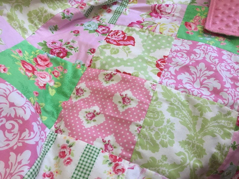 Patchwork Baby Girl Quilt, Patchwork Quilt Blanket, Minky Modern ...