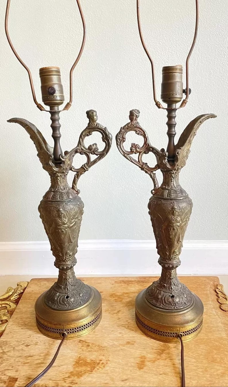 Vintage Set of 2 Lamp Stands. Rare Find From 1900’s Ewer Design With ...