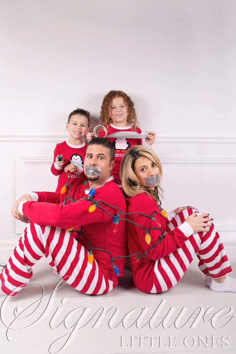 Adults and Kids Red with White Stripe Christmas Pajamas | Etsy