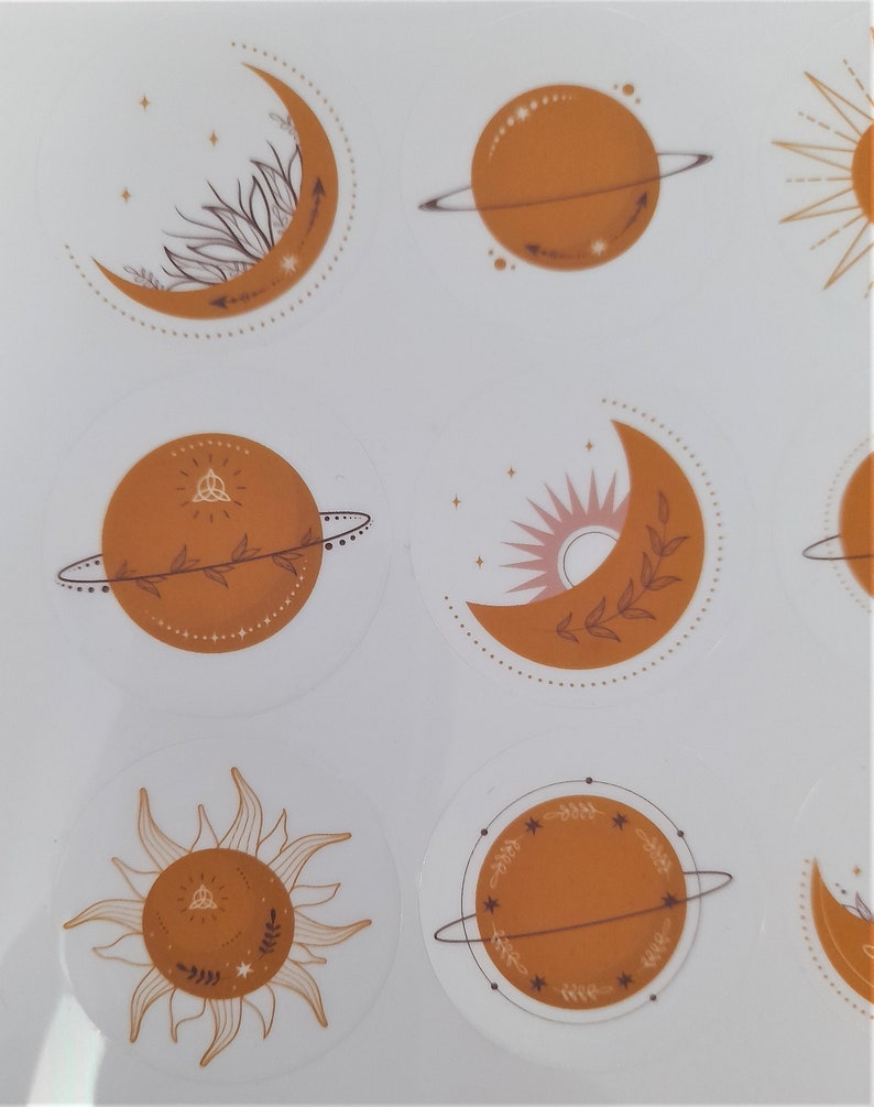 Sun, Moon, Planets, Night Sky Clear Stickers - Moon Stickers - Sun ...