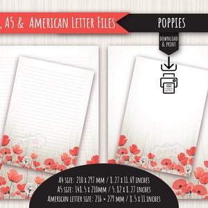 PRINTABLE Letter Writing Notepaper, Poppies, Digital Letter Writing ...