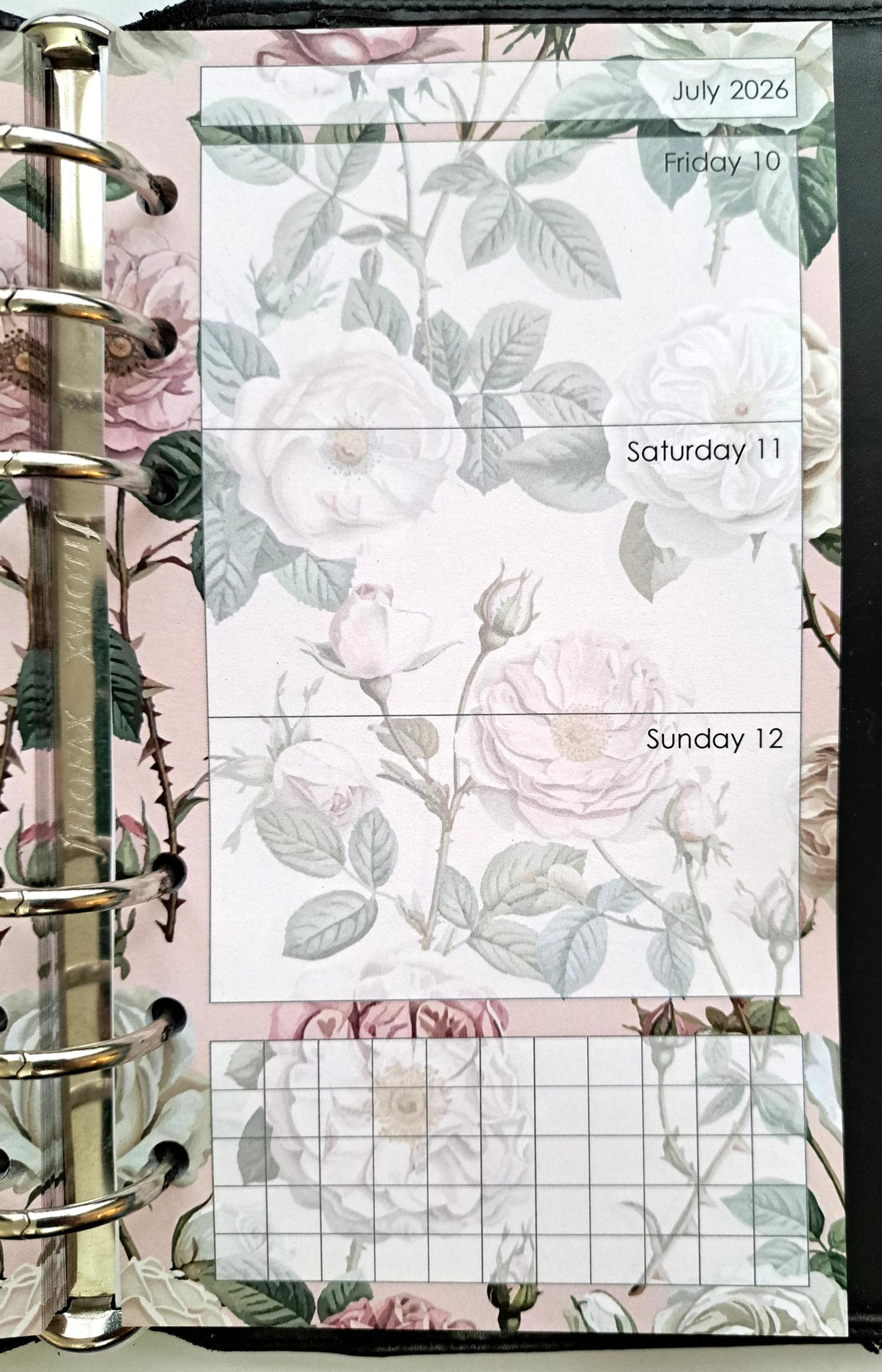 2026 Diary Refills, Pink Roses Pattern, Week to View Layout, Printed ...