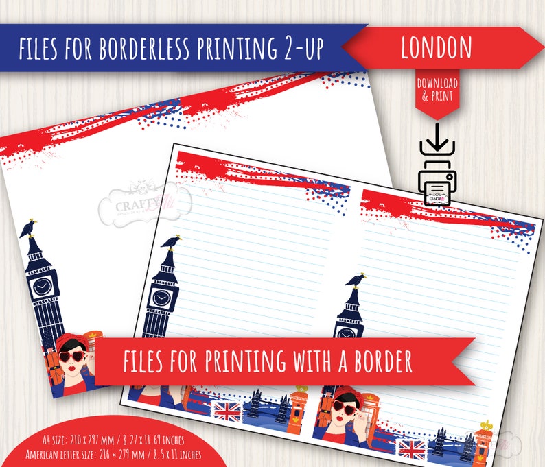 PRINTABLE Letter Writing Notepaper, London UK, Digital Letter Writing ...