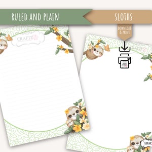 PRINTABLE Letter Writing Paper, Cute Sloths, Digital Letter Writing ...