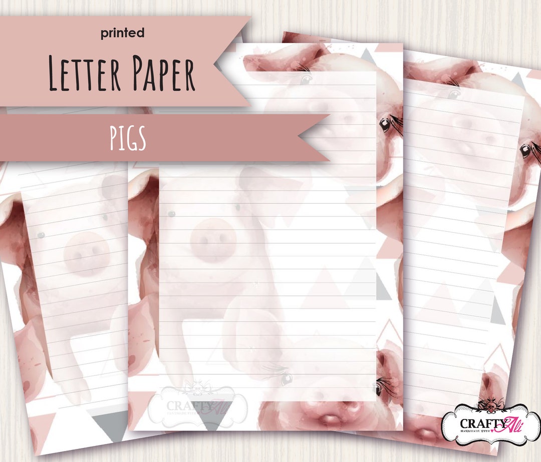 Cute Pig Printed Letter Writing Paper - Notepaper Set - Pigs, Handmade ...