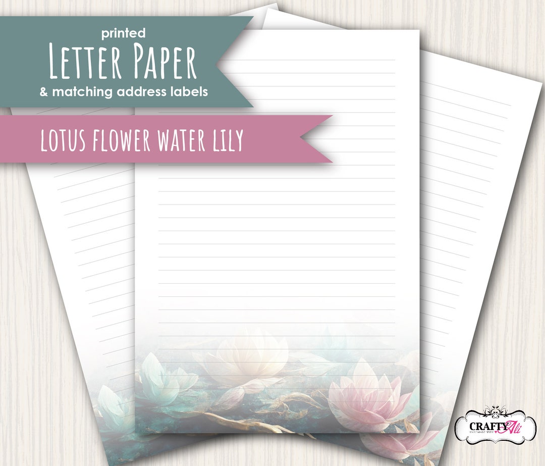 Lotus Flower Water Lily Printed Letter Writing Paper, Notepaper Set ...
