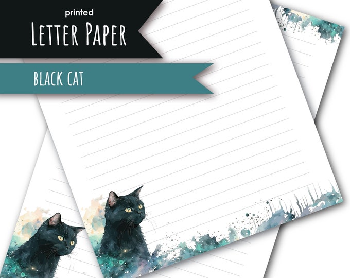 Black Cat Printed Letter Writing Paper, Notepaper Set, Black Cat ...
