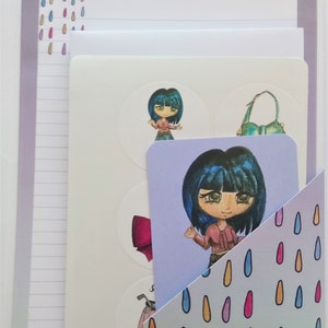 Chibi Printed Letter Writing Paper Set Notepaper Set, Chibi Girl 1 ...
