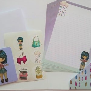 Chibi Printed Letter Writing Paper Set Notepaper Set, Chibi Girl 1 ...