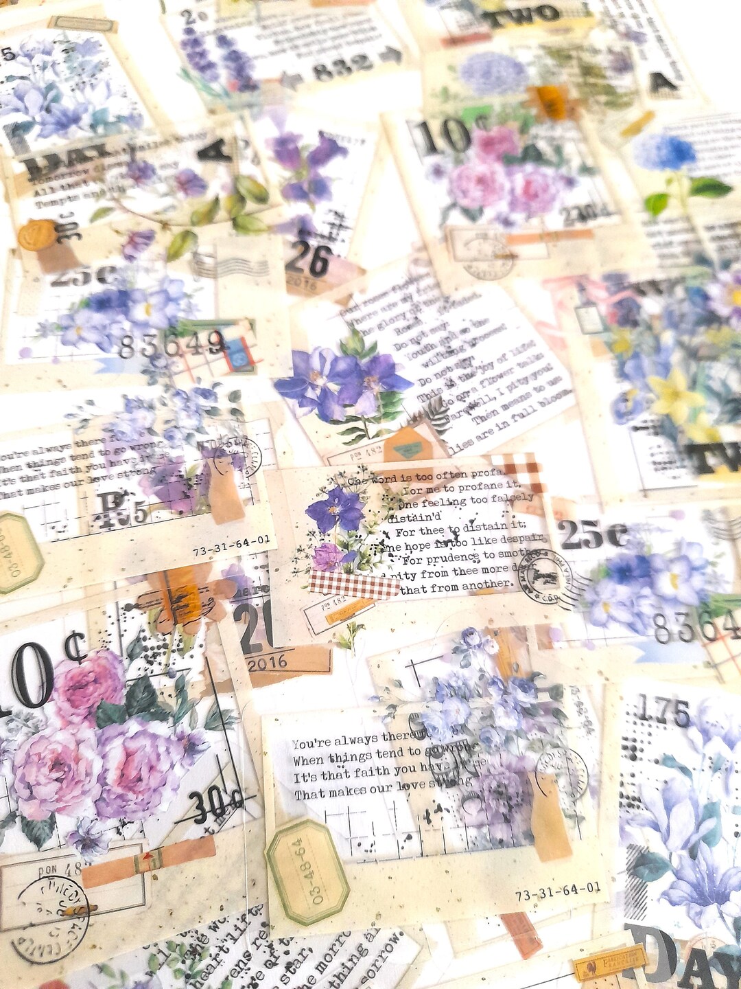 Purple Flowers and Plant Specimen Themed Collage Stickers, Vintage ...