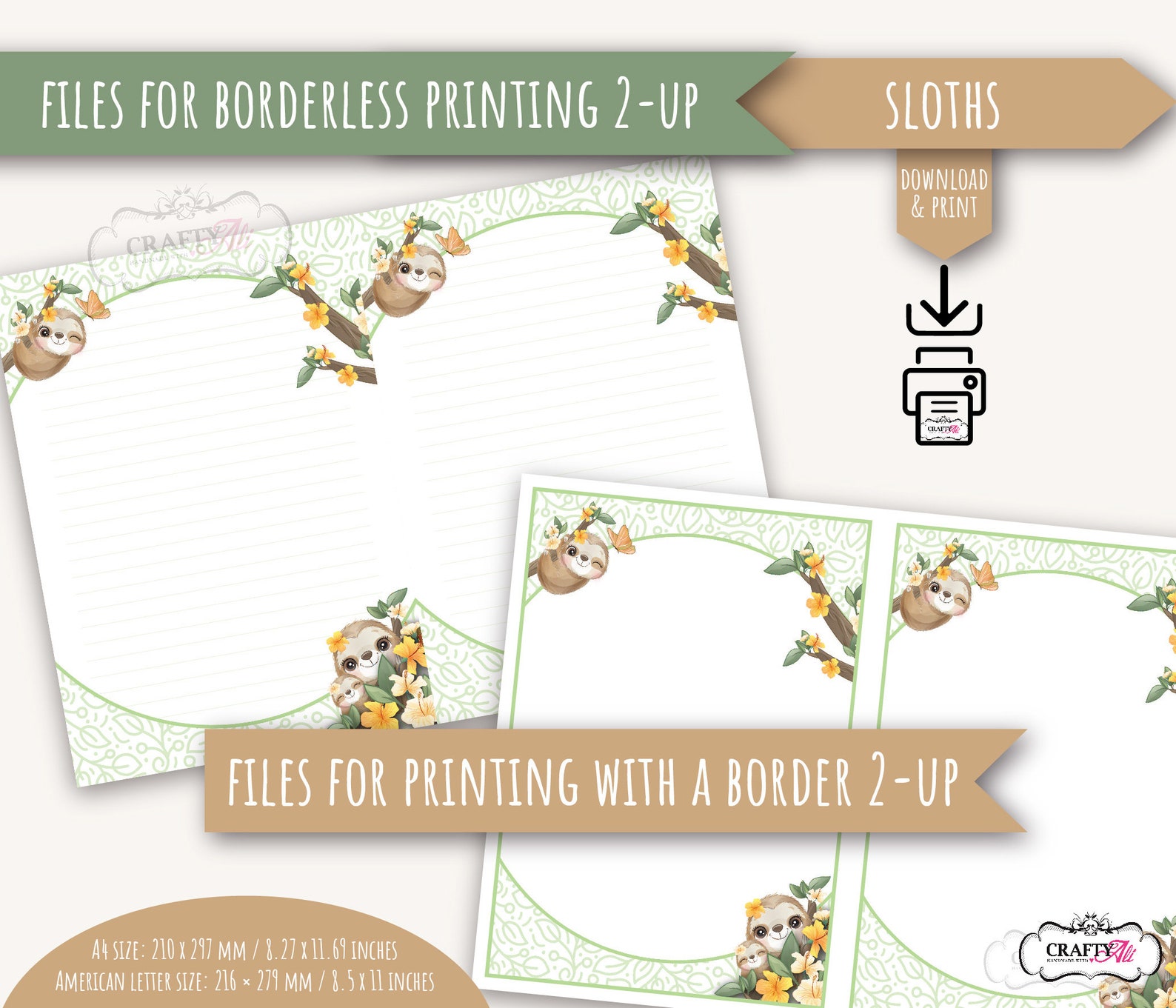 PRINTABLE Letter Writing Paper, Cute Sloths, Digital Letter Writing ...