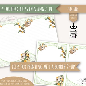PRINTABLE Letter Writing Paper, Cute Sloths, Digital Letter Writing ...