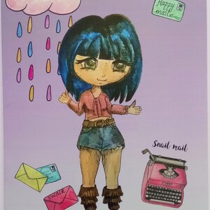 Chibi Printed Letter Writing Paper Set Notepaper Set, Chibi Girl 1 ...