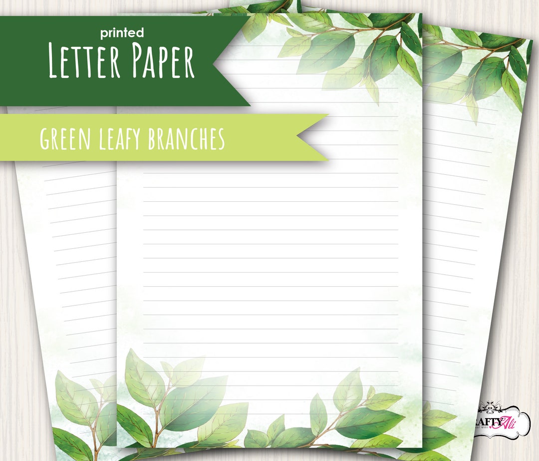 Green Leafy Branches Printed Letter Writing Paper Set, Notepaper Set ...