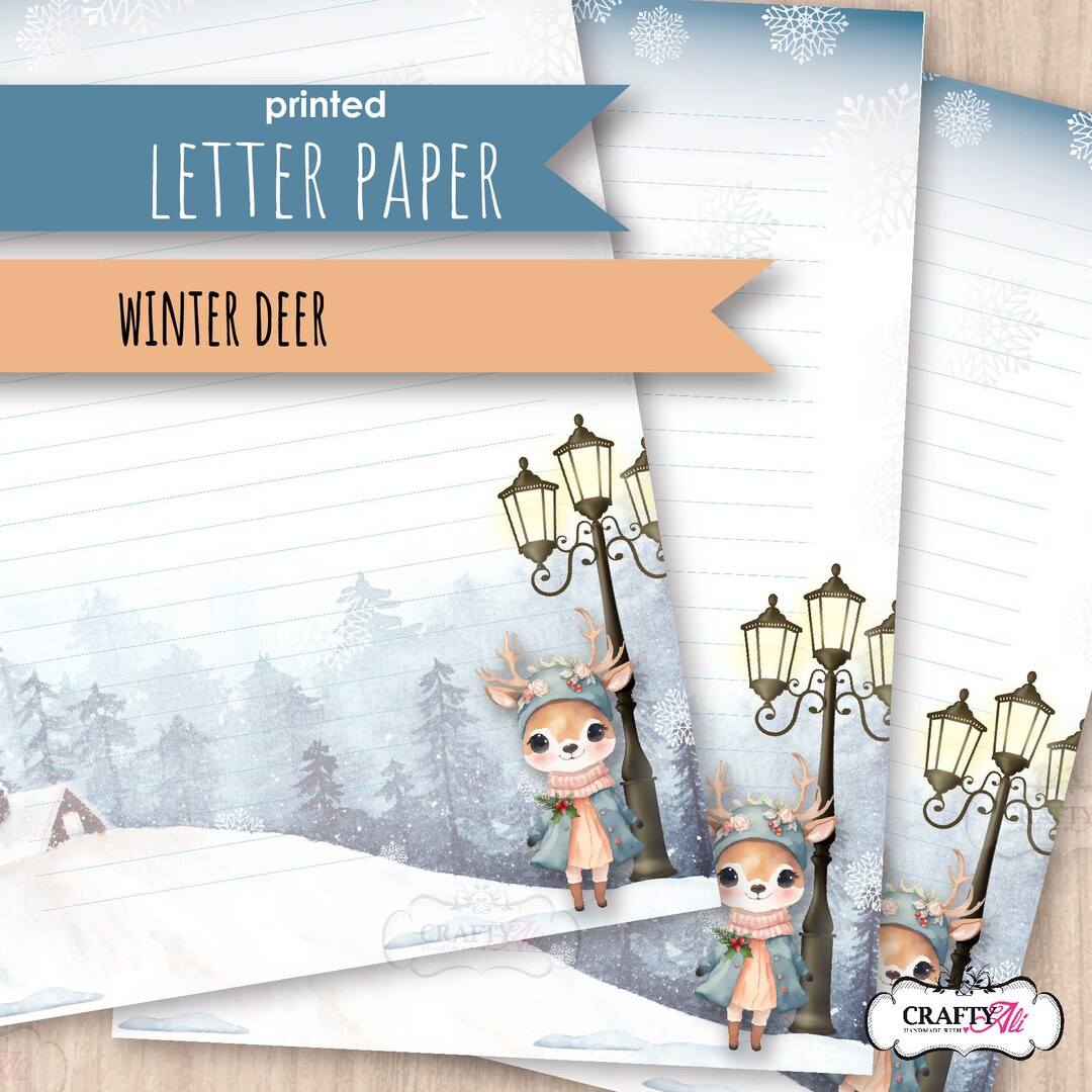 Winter Deer Printed Letter Writing Paper Set, Notepaper Set, Cute ...