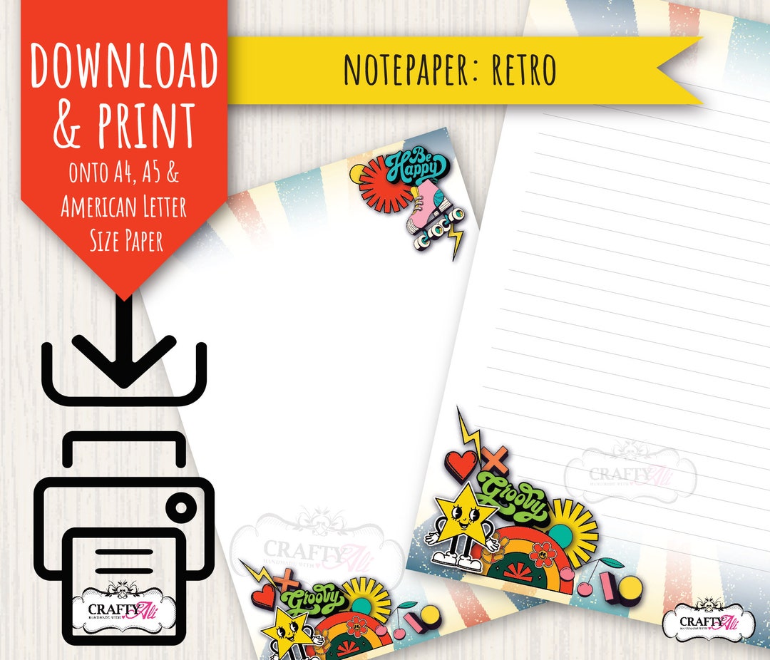 PRINTABLE Letter Writing Notepaper, 1970's Retro, Digital Letter ...