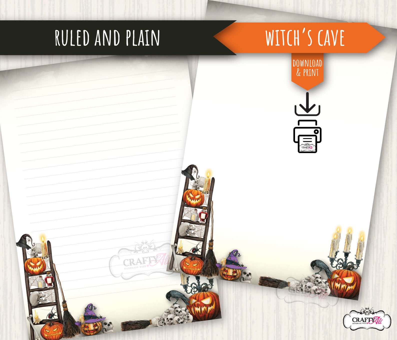 PRINTABLE Letter Writing Notepaper, Halloween Witch's Cave, Digital ...