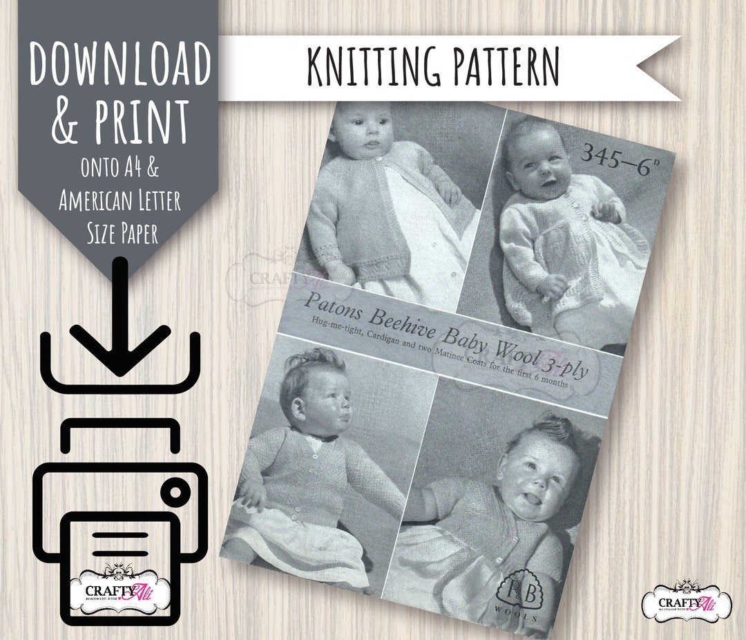 PRINTABLE Vintage Knitting Pattern, Patons 345 Cardigans & Matinee ...