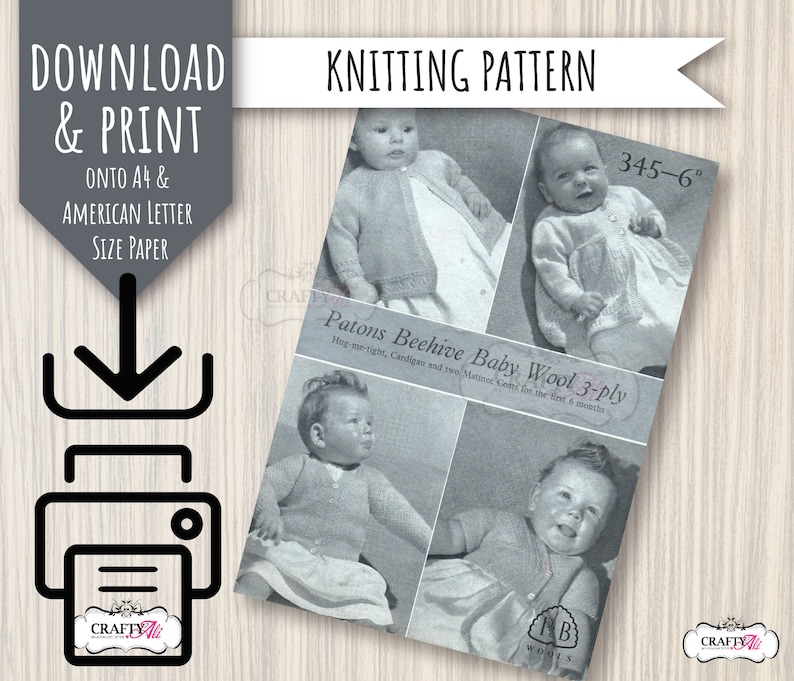 PRINTABLE Vintage Knitting Pattern, Patons 345 Cardigans & Matinee ...