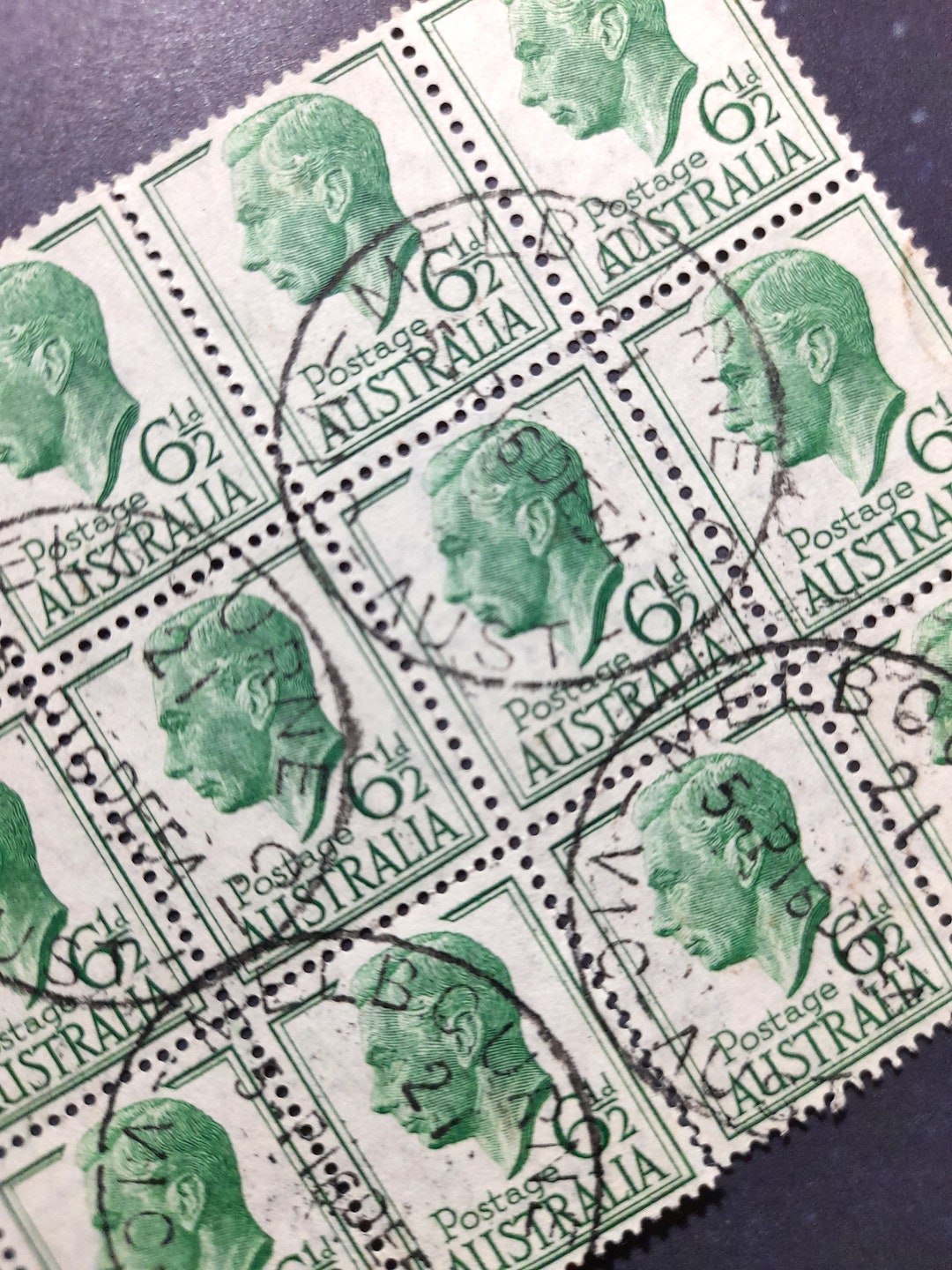 Old Stamps, Australia, One Block of 18 Stamps, 1950's King George VI ...