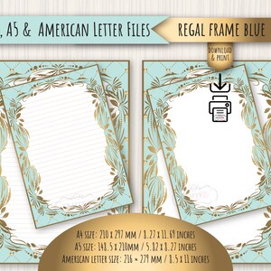PRINTABLE Letter Writing Notepaper, Regal Frame - Blue, Digital Letter ...
