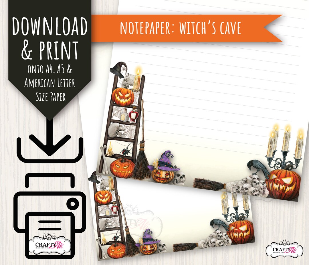 PRINTABLE Letter Writing Notepaper, Halloween Witch's Cave, Digital ...