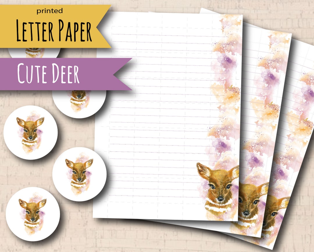 Pretty Deer Printed Letter Writing Paper / Notepaper Set / Woodland ...