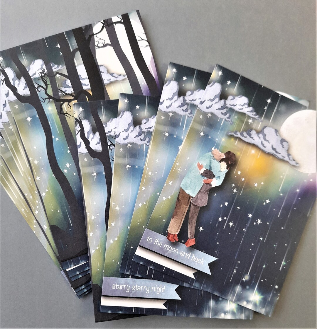 12 Printed Starry Starry Night Notecards, Night Sky Stationery ...