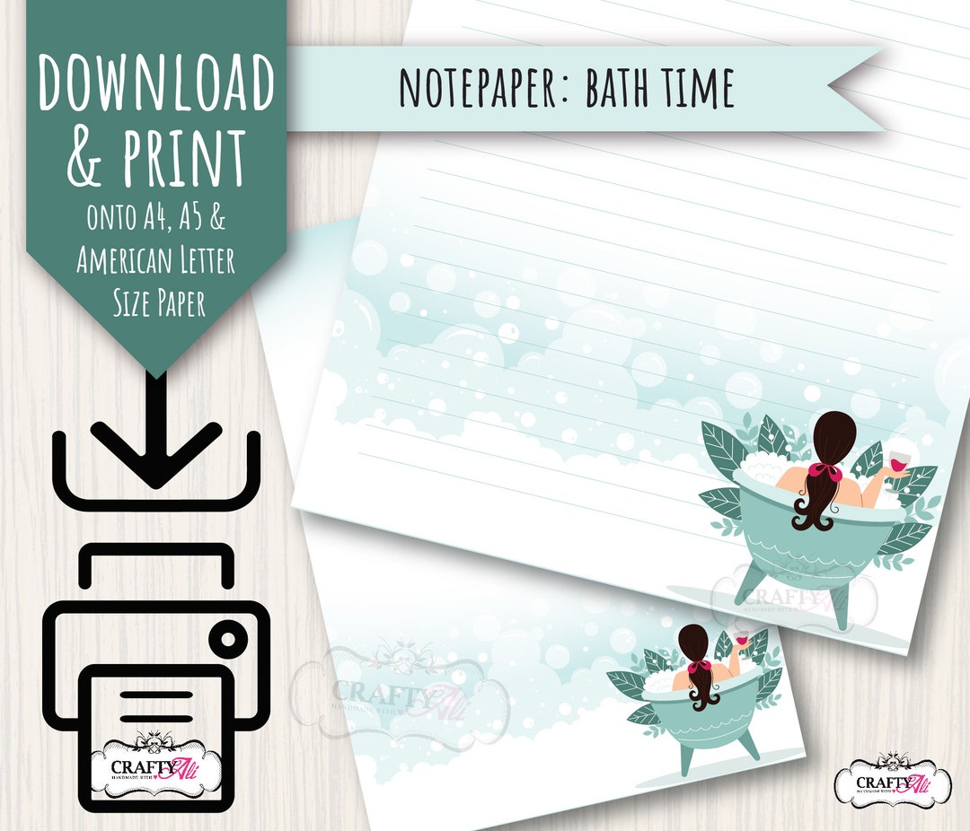 PRINTABLE Letter Writing Notepaper, Bath Time, Digital Letter Writing ...