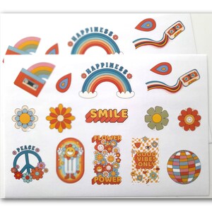 Retro 1970's Themed Stickers, 2 Sheets - Retro Stickers - Funky ...