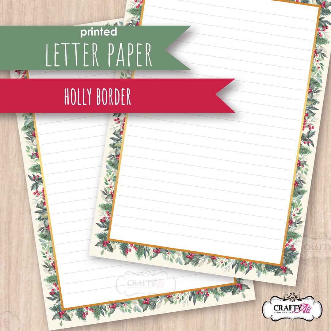 Holly Border Printed Letter Writing Paper Set, Notepaper Set, Festive ...