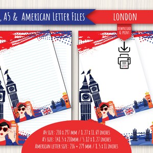 PRINTABLE Letter Writing Notepaper, London UK, Digital Letter Writing ...