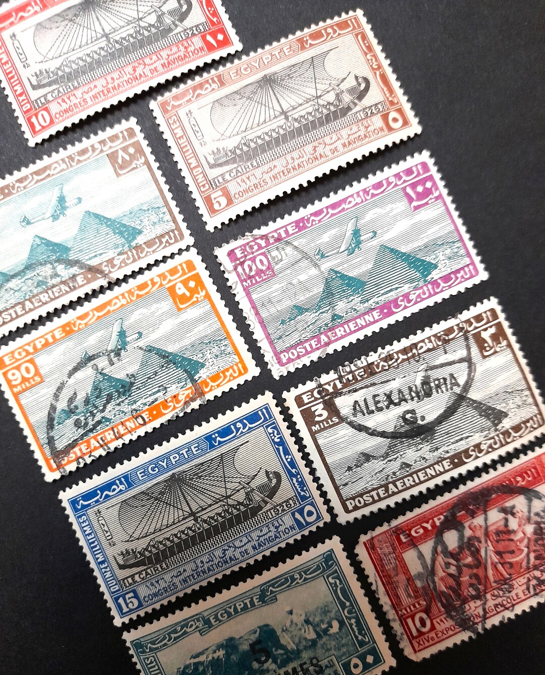 Old Stamps, Egypt, Pre-decimal 1920's and 1930's Airplane Over Pyramids ...