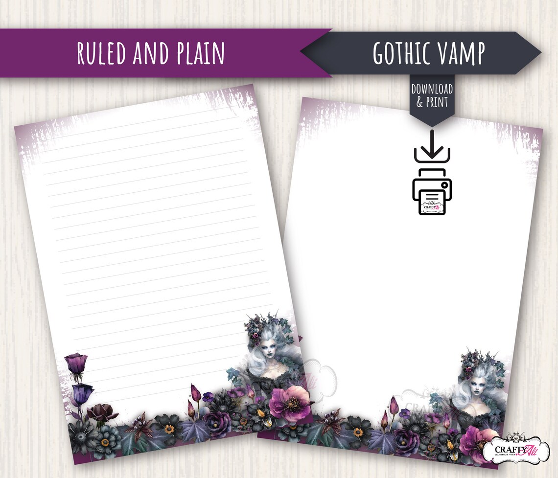 PRINTABLE Letter Writing Notepaper, Gothic Vamp, Digital Notepaper ...