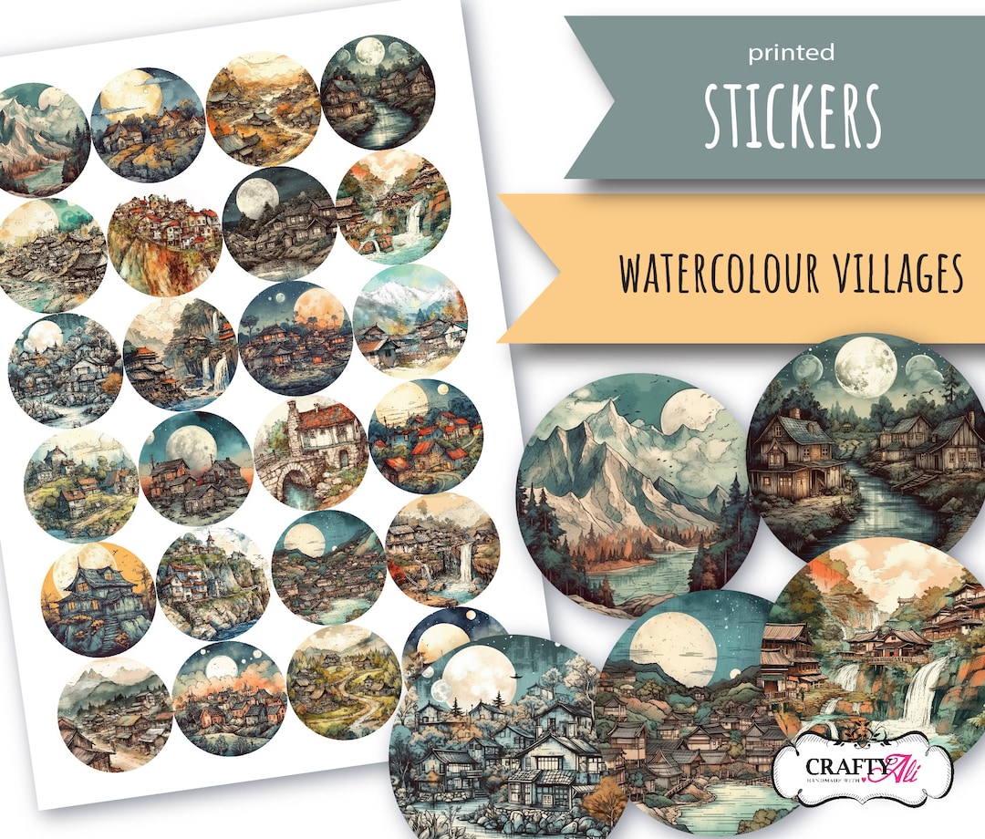 Printed Circular Stickers: Watercolour Villages Envelope Seals Envelope ...