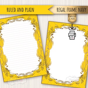 PRINTABLE Letter Writing Notepaper, Regal Frame - Yellow, Digital ...