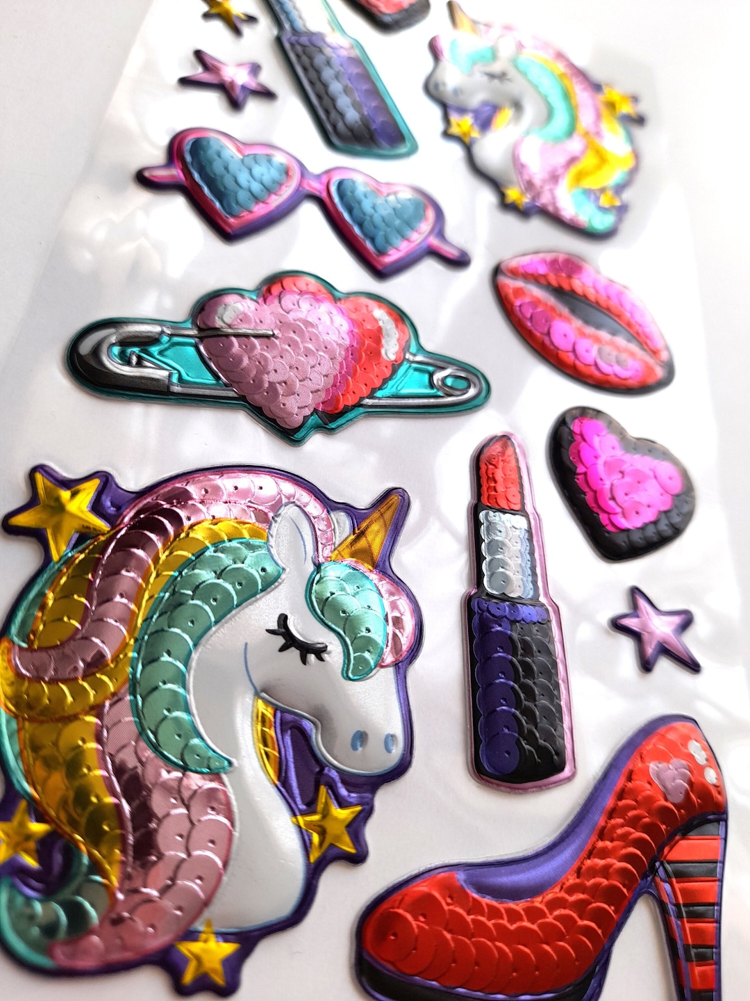 Cute Unicorn and Icons Puffy Metallic Stickers, Tactile Stickers ...