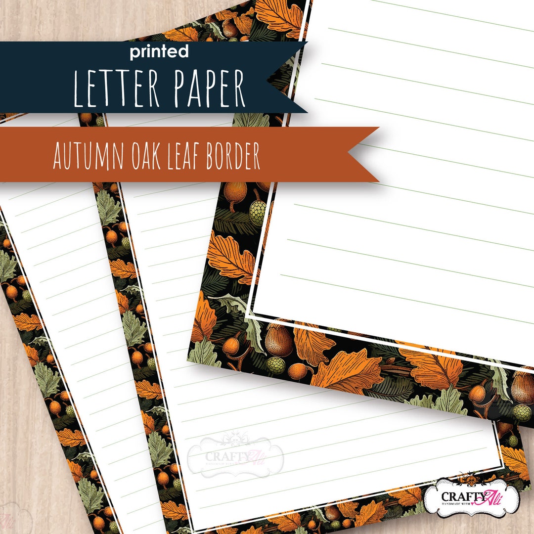 Autumn Oak Leaf Border Printed Letter Writing Paper, Notepaper Set ...