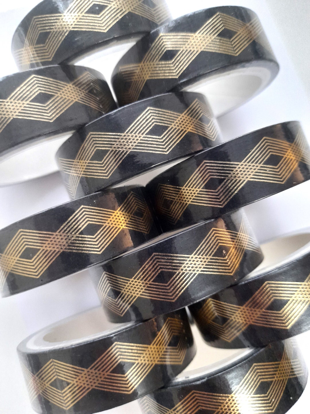 Black and Gold Geometric Diamond Pattern Foiled Washi Tape, Printed ...