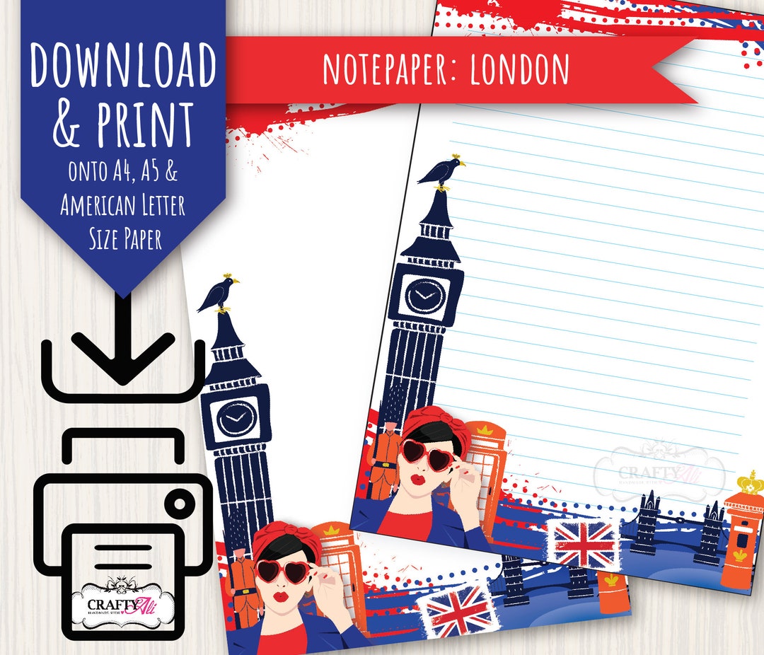 PRINTABLE Letter Writing Notepaper, London UK, Digital Letter Writing ...