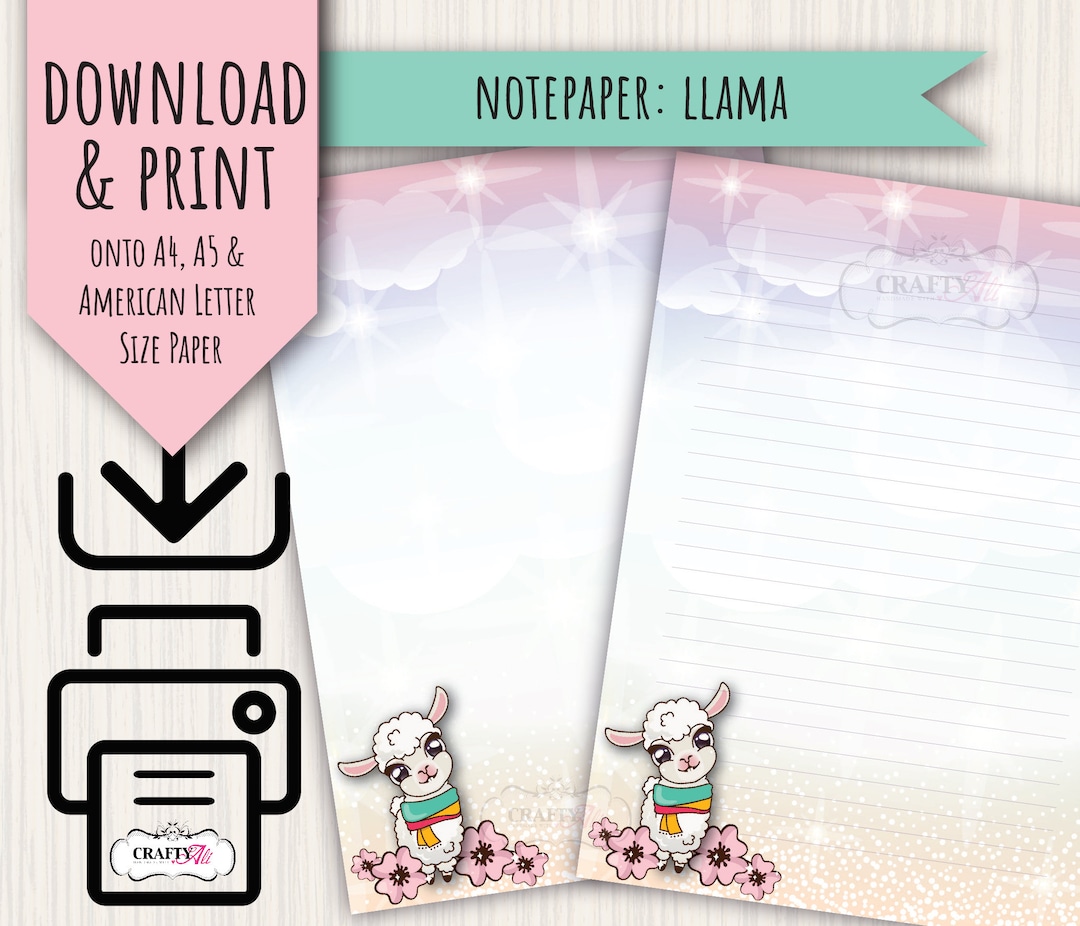 PRINTABLE Letter Writing Notepaper, Llama Alpaca, Digital Letter ...