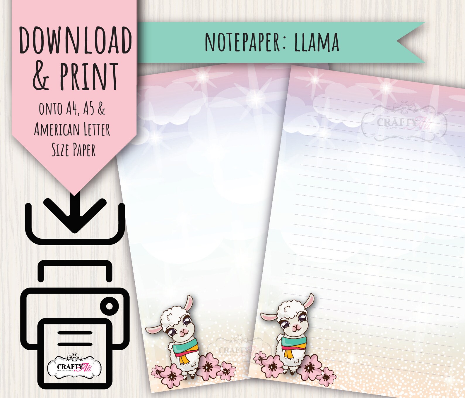 PRINTABLE Letter Writing Notepaper, Llama Alpaca, Digital Letter ...